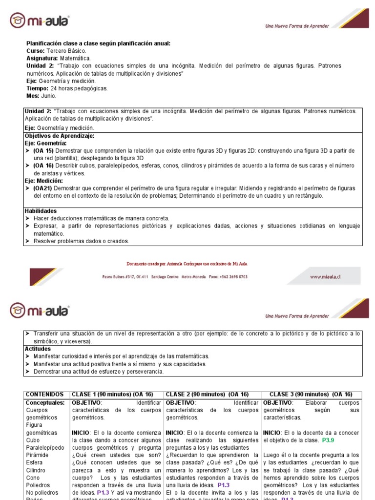 Planificación Tercero Pdf Ecuaciones Salón De Clases