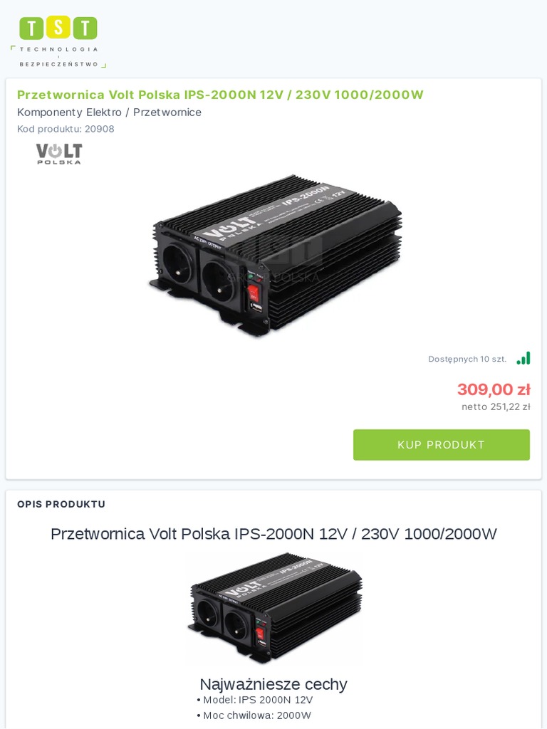 Przetwornica Volt Polska Ips 2000n 12v 230v 10002000w | PDF