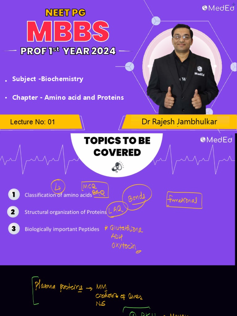 Amino Acid and Proteins 01 - Class Notes PDF | PDF