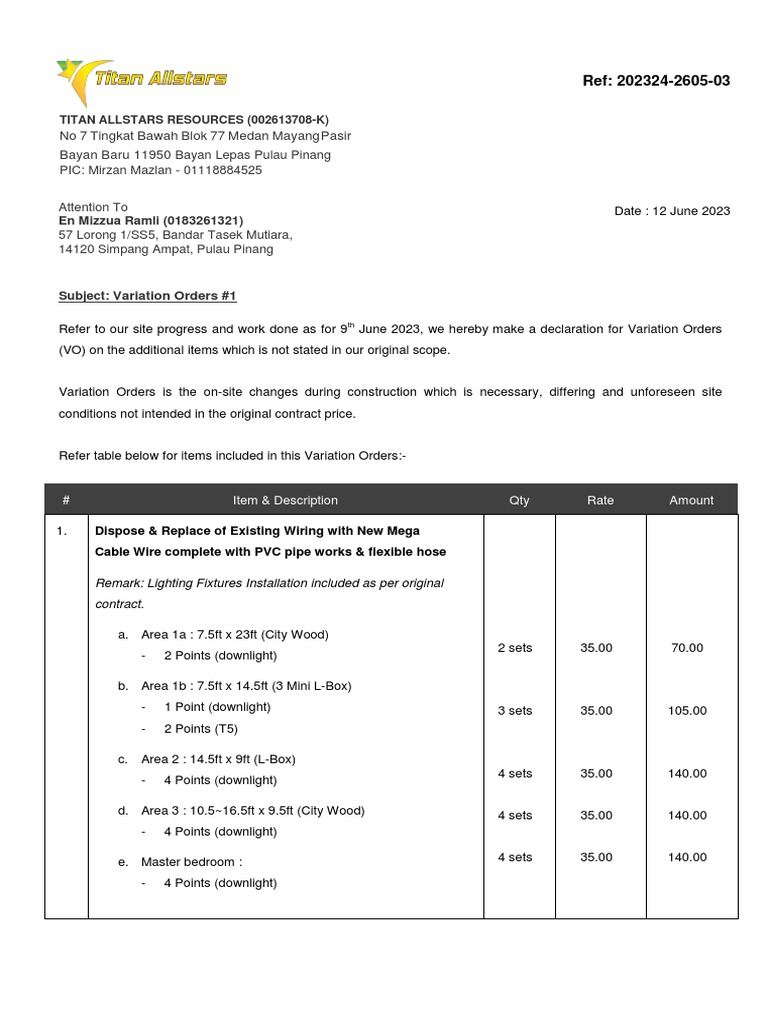 Construction Variation Orders Details | PDF | Equipment | Architectural ...