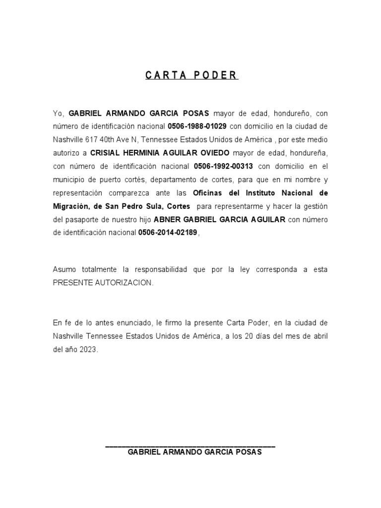 Carta Poder Abner | PDF | Derecho