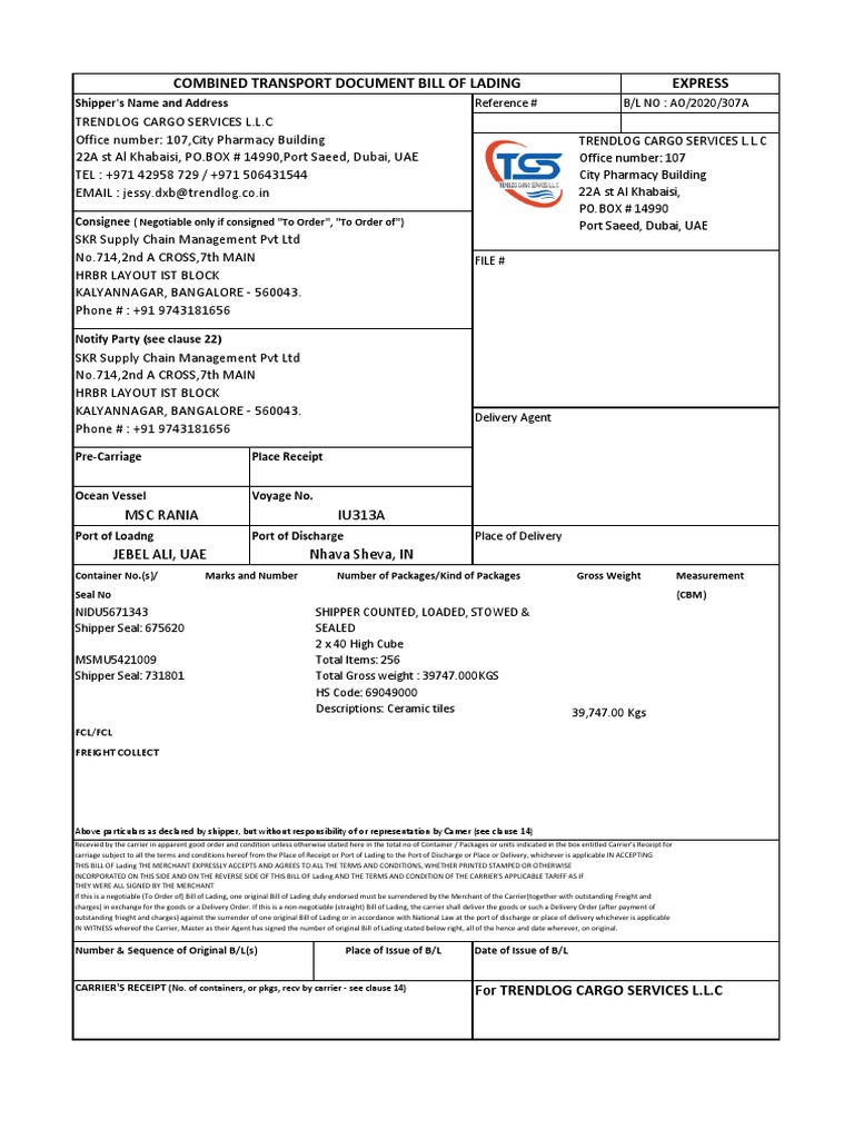 SKR - BL | PDF | Bill Of Lading | Cargo