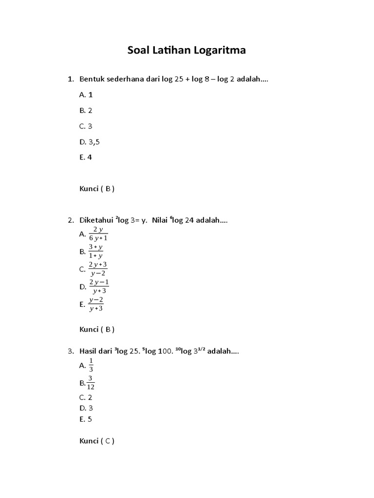 Soal Latihan Logaritma | PDF | Metode & Bahan Ajar | Sains & Matematika