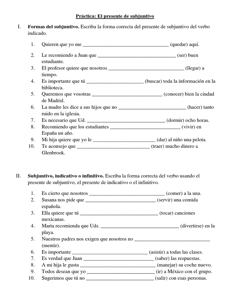 Ejercicios de presente de subjuntivo | PDF | Estudios de idiomas ...
