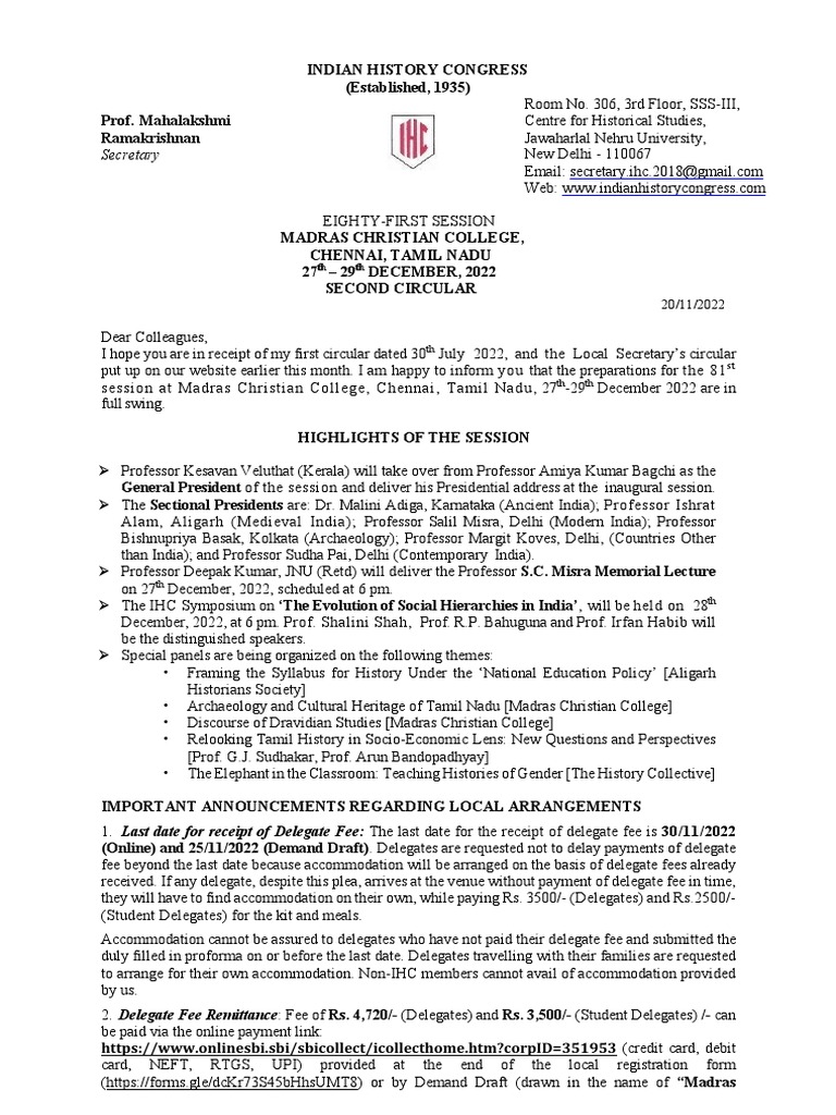 81 ST Session IHCSecond Circular Final Draft | PDF | Tamil Nadu | Payments