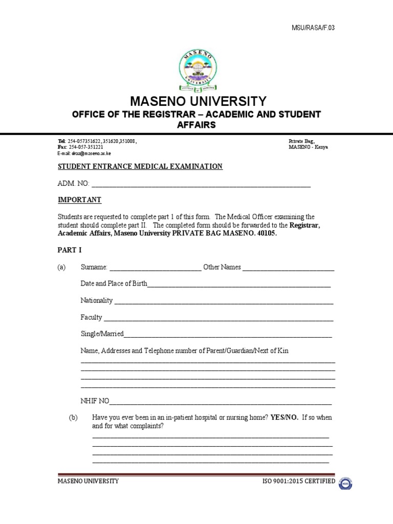 Students Medical Examination Form | PDF | Clinical Medicine | Medical ...