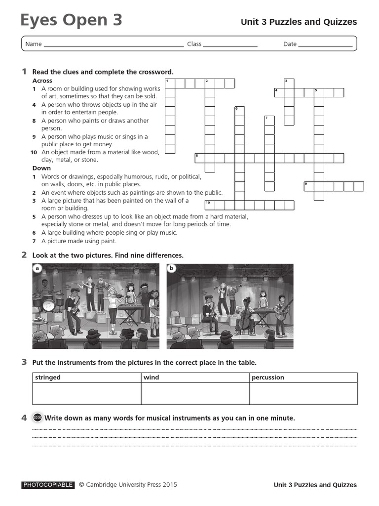 EYES OPEN Unit 3 - Puzzles and Quizzes | PDF