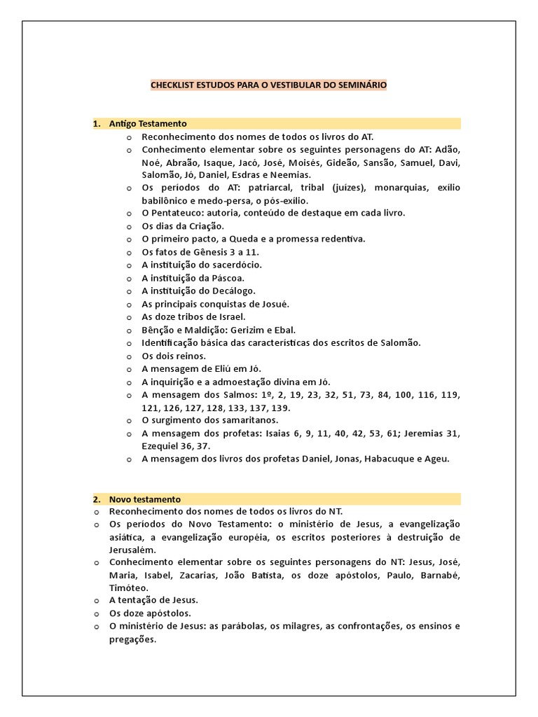 Checklist Estudos para o Vestibular Do Seminário | PDF | Jesus | Pronome