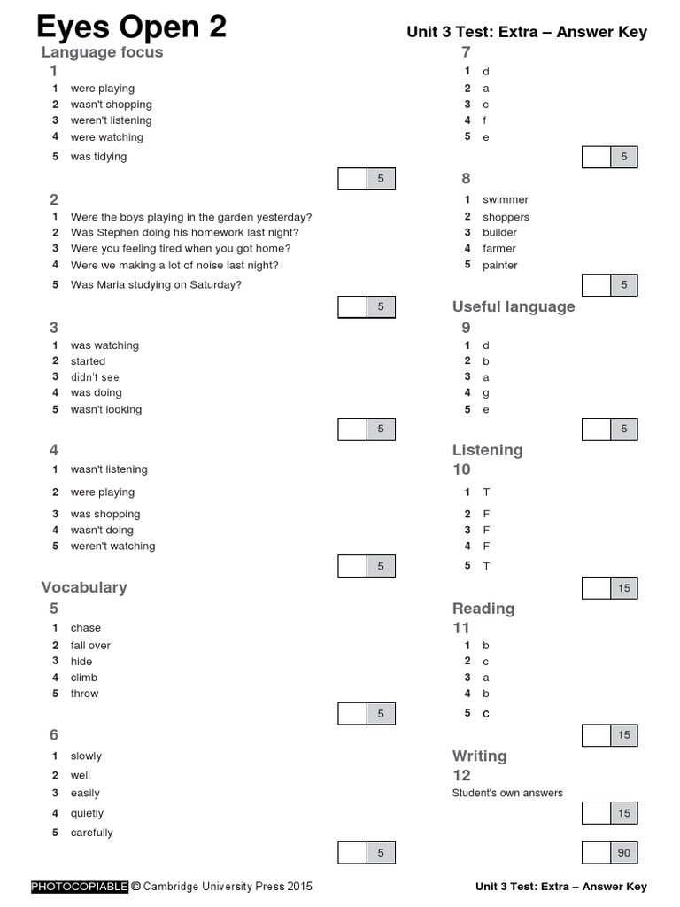 Unit 1 - Extra Test Answer Key | PDF