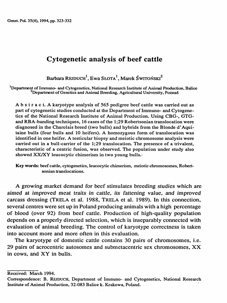 Cytogenetic Analysis Of Beef Cattle Pdf