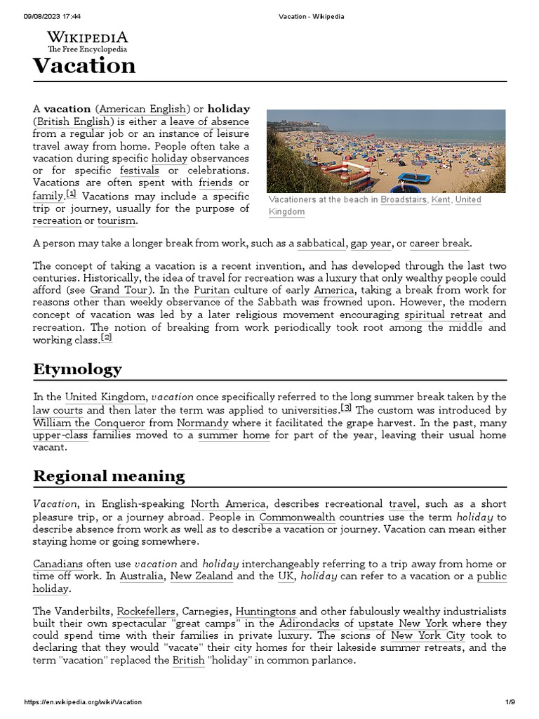 Vacation - Class Presentation 10/01/23 | PDF | Vacation