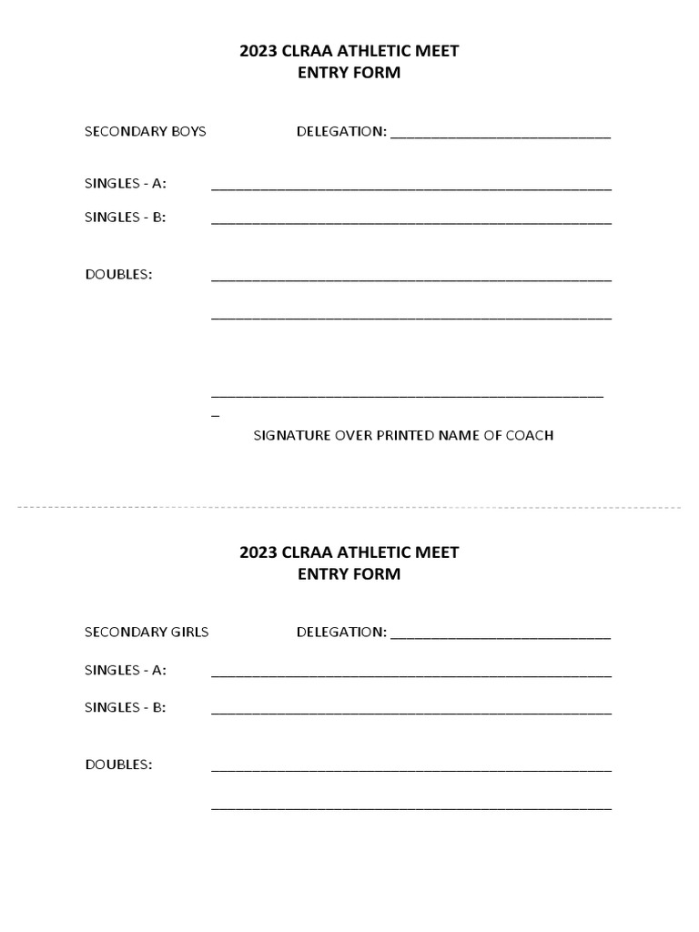 Secondary Entry Form Clraa Meet | PDF