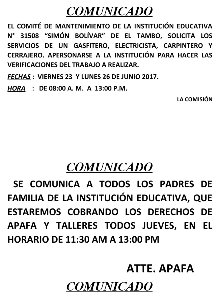 Comunicados y Avisos | PDF