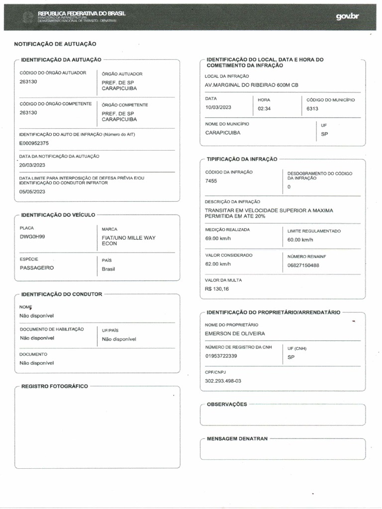 Notificação De Autuação Pdf