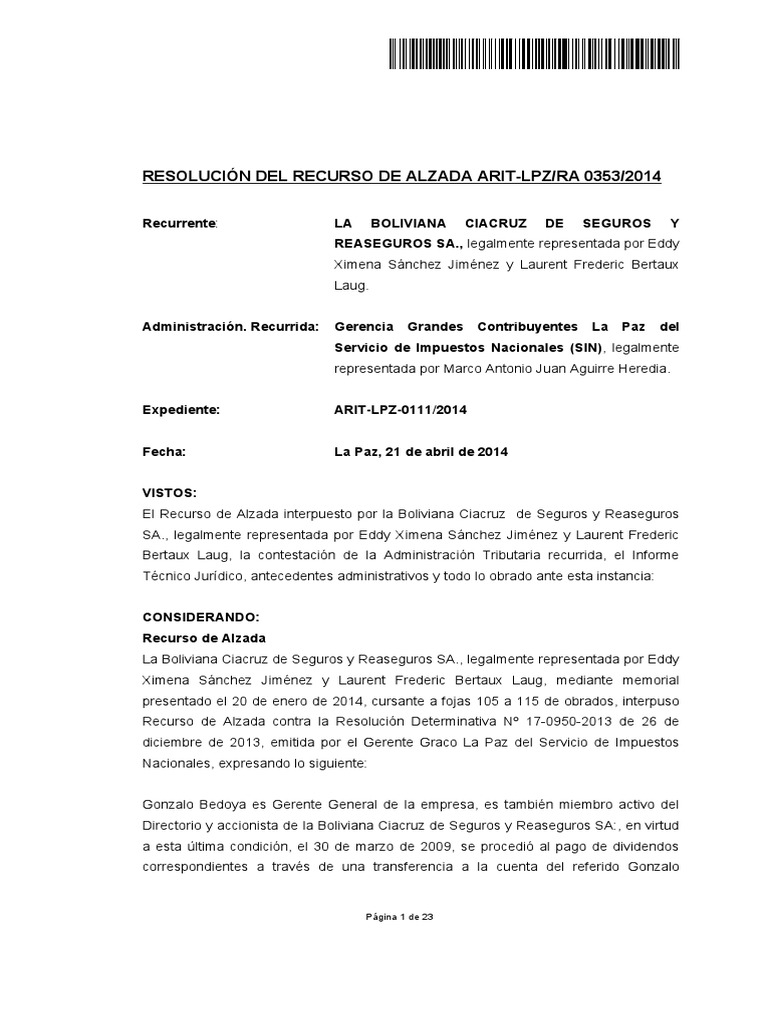 Arit LPZ Ra 0353 2014 | PDF | Impuestos | Reaseguro