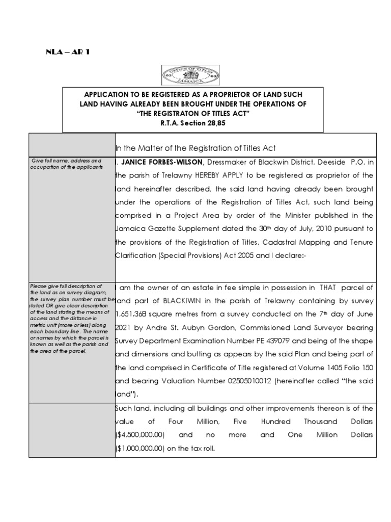 Trelawny Land Title Registration | PDF | Law