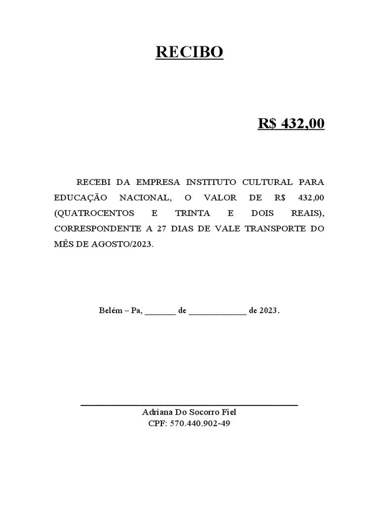 Modelo de Recibo VT | PDF