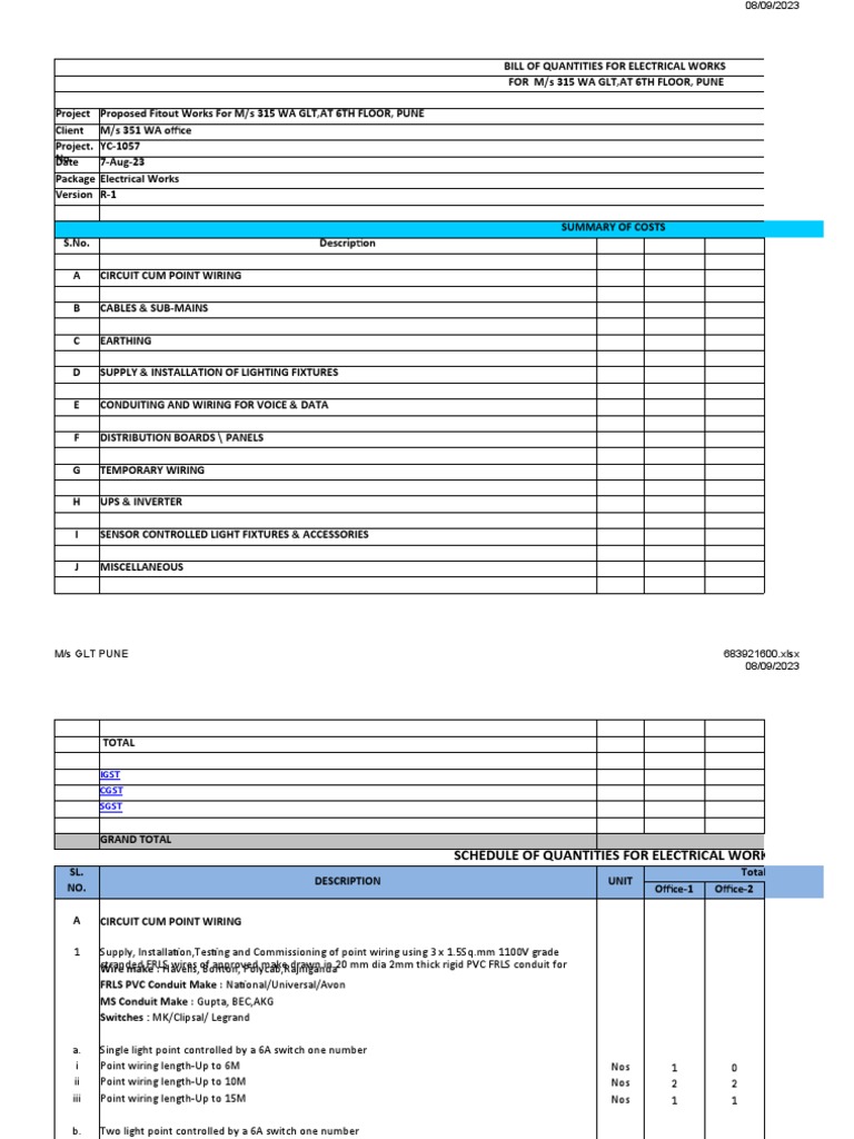 R-1 BOQ Electrical | PDF | Electrical Wiring | Electrical Connector