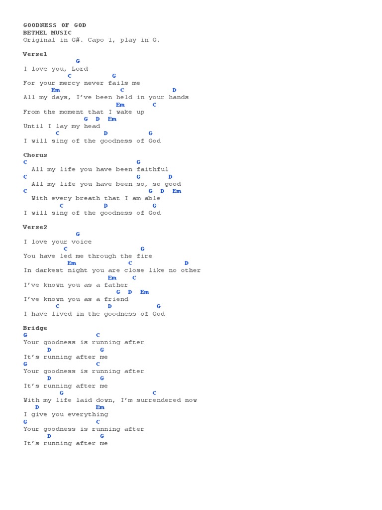 GOODNESS of GOD - Lyrics and Chords | PDF