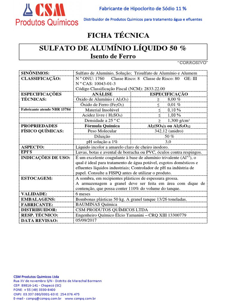 FICHA-TÉCNICA-SULFATO-DE-ALUMÍNIO-LÍQUIDO | PDF