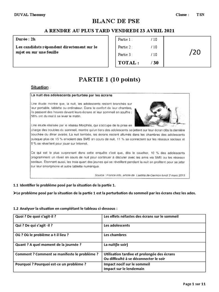 Sujet Bac Blanc PSE Luca | PDF | Sommeil | Bruit