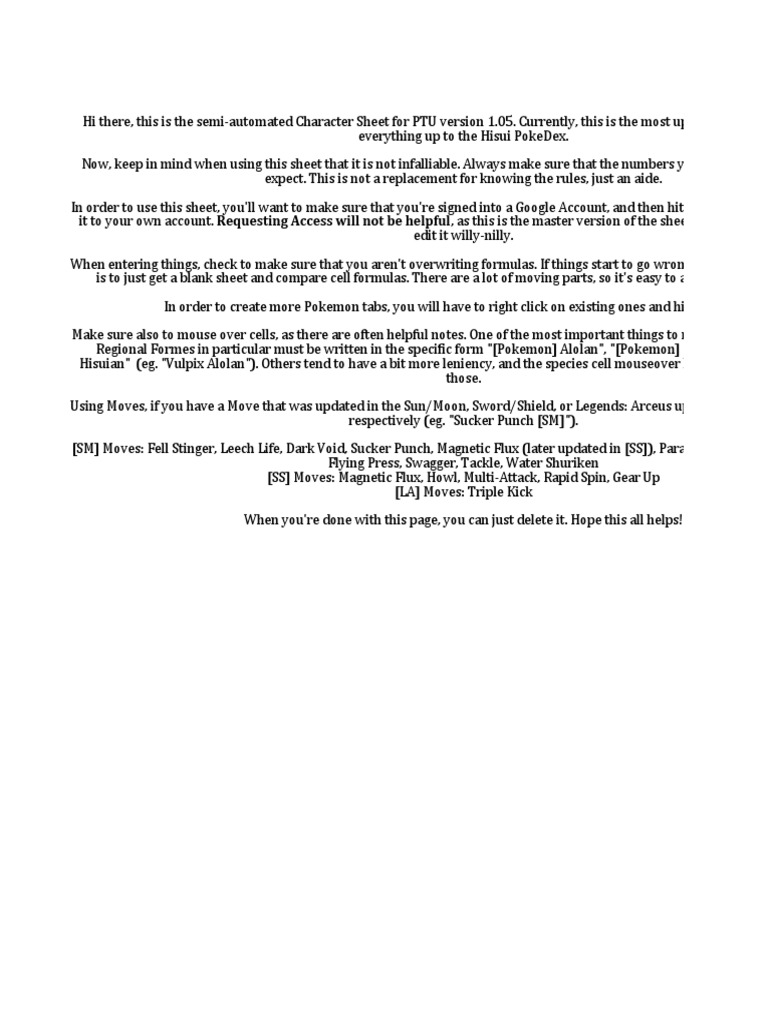 PTU Character Sheet Guide | PDF