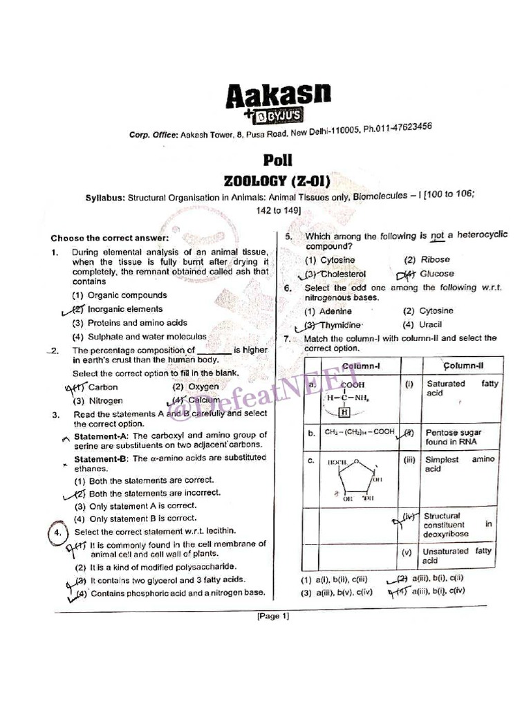 Poll -01 [Physics + Zoology] @DefeatNEET (1) | PDF