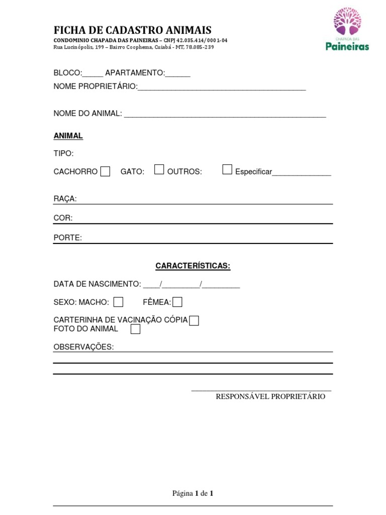 03 - FICHA CADASTRO DE ANIMAIS | PDF