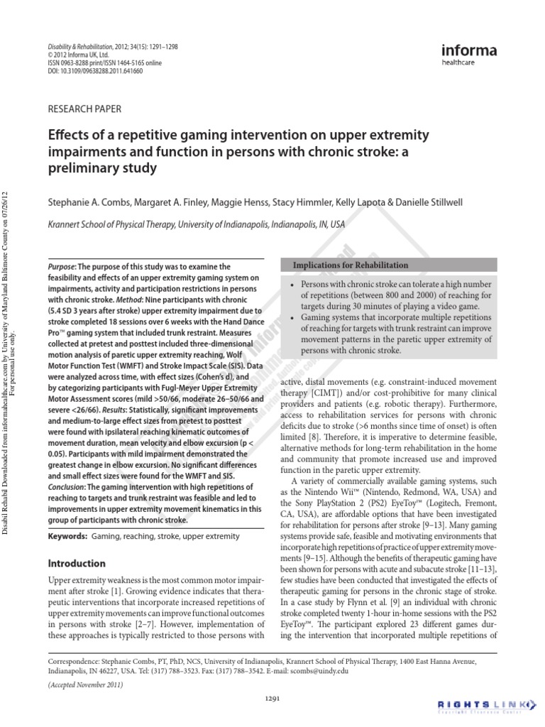 Effects of A Repetitive Gaming Intervention On Upper Extremity ...