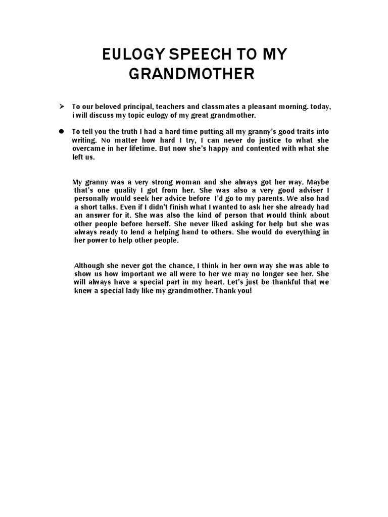 Eulogy Speech To My Grandmother | PDF