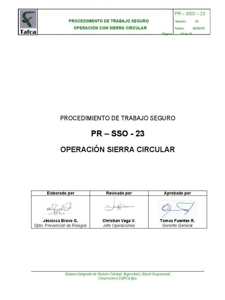 PR-SSO - 23 Procedimiento Sierra Circular | PDF | Seguridad y salud ...