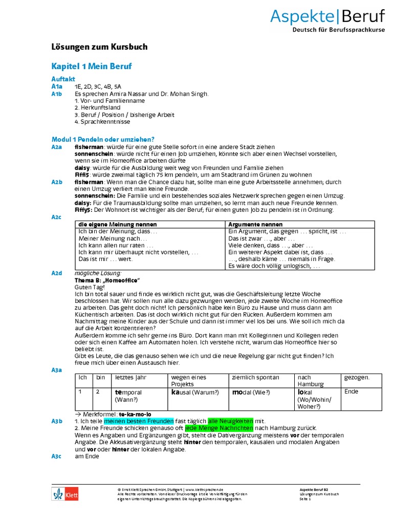 AspekteBeruf B2 KB Loesungen | PDF