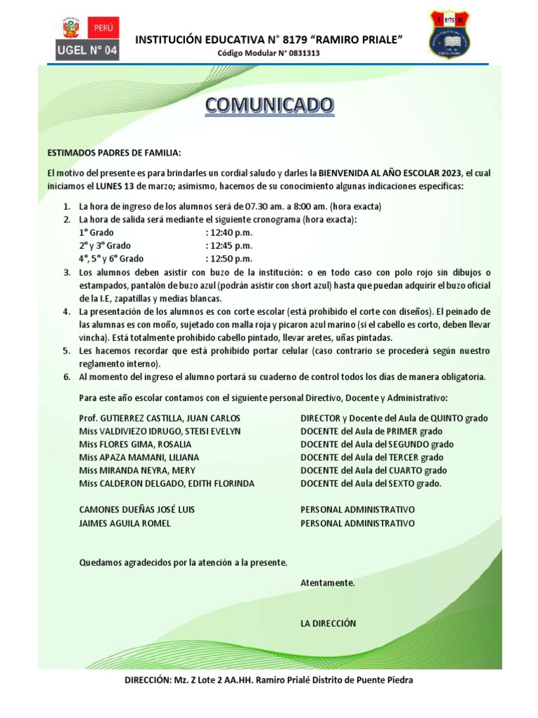 Recomendaciones para El Primer Dia Del Año Escolar 2023 | PDF
