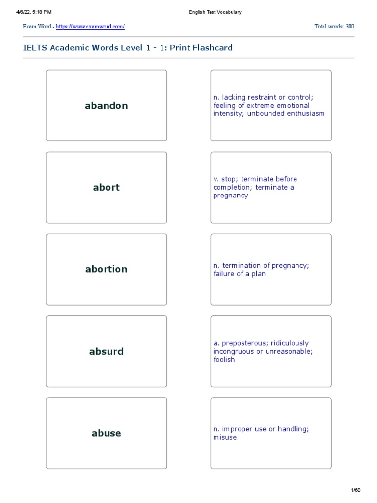 English Test Vocabulary | PDF
