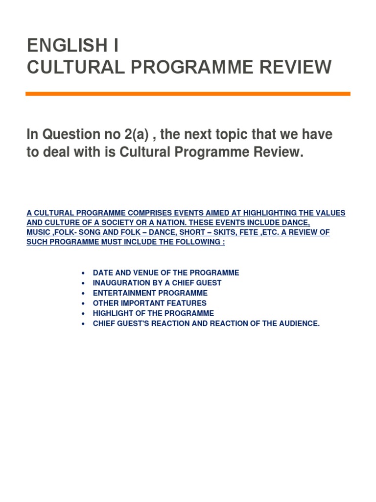 English I Cultural Programme Review | PDF | Entertainment | Performing Arts