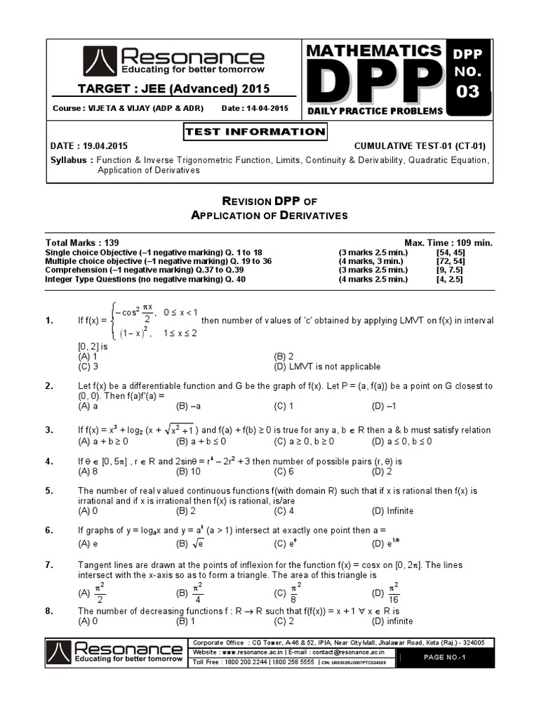 Maths DPP | PDF | Function (Mathematics) | Trigonometric Functions
