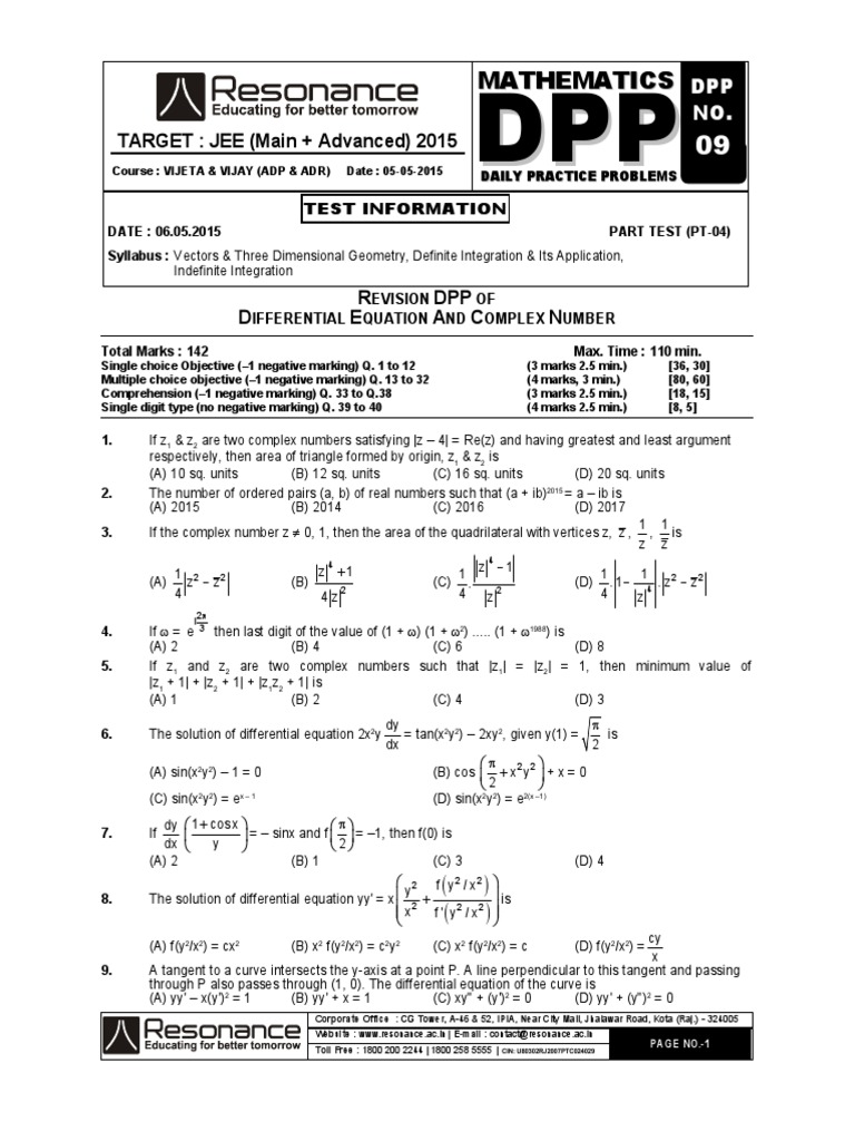 Maths DPP | PDF | Ellipse | Geometry