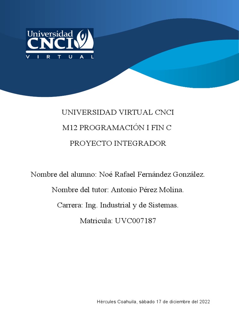 Proyecto Integrador M12 Programación I FIN C. | PDF