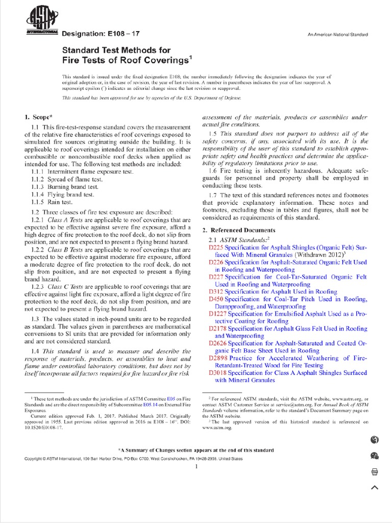 Astm E108-17 | PDF | Roof | Lumber