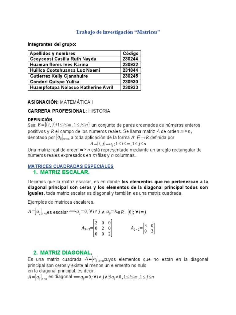 Matrices Cuadradas Especiales 2-1 | PDF | Matriz (Matemáticas) | Álgebra