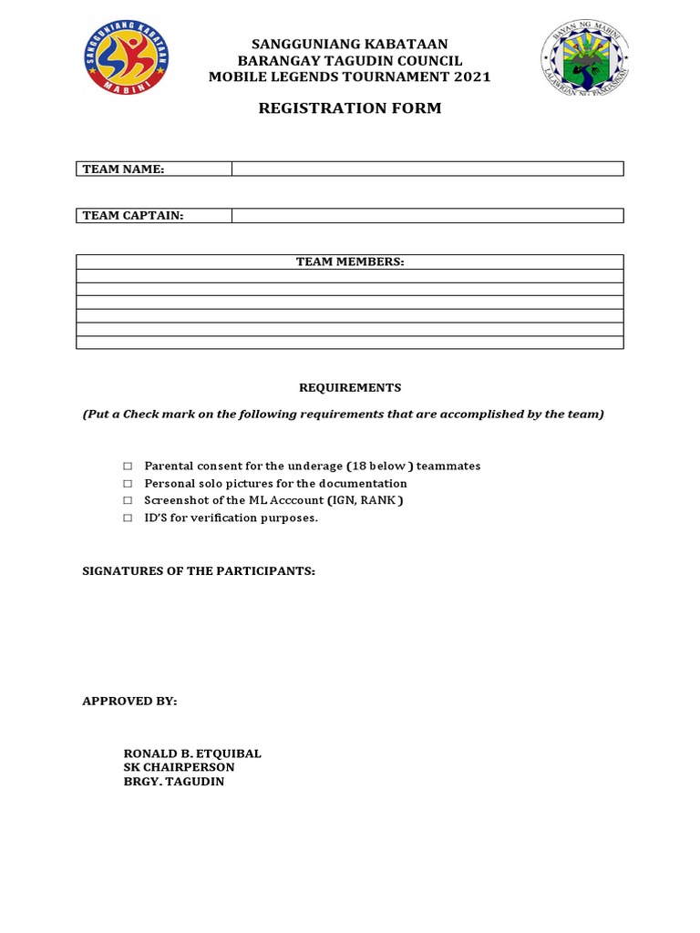 REGISTRATION FORM FOR ML Tournament | PDF