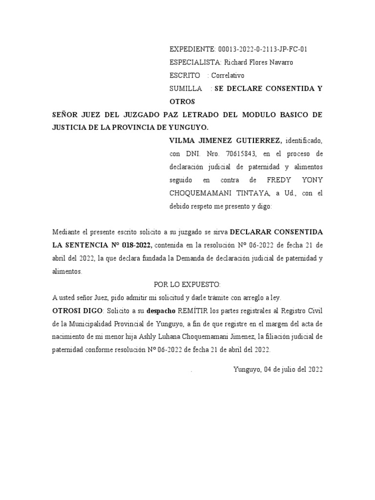 Se Declare Consentida Vilma | PDF