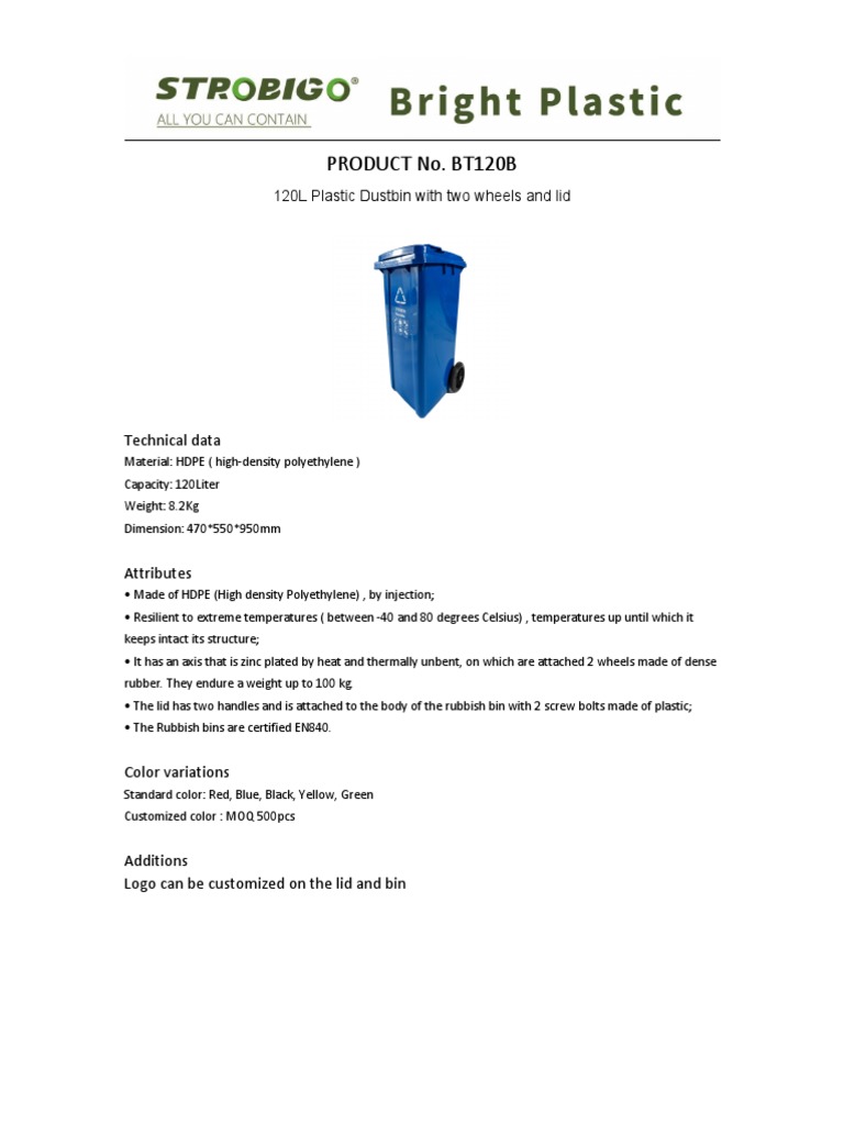 Specifications - Plastic Dustbins | PDF | Polyethylene | Density