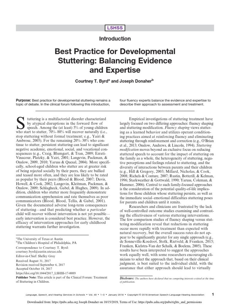 Best Practice For Developmental Stuttering - 2018 | PDF
