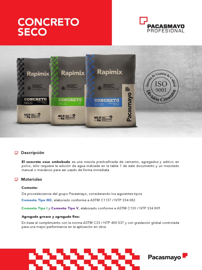 FICHA TECNICA CONCRETO SECO 2023 (Rapimix) | PDF | Hormigón | Cemento