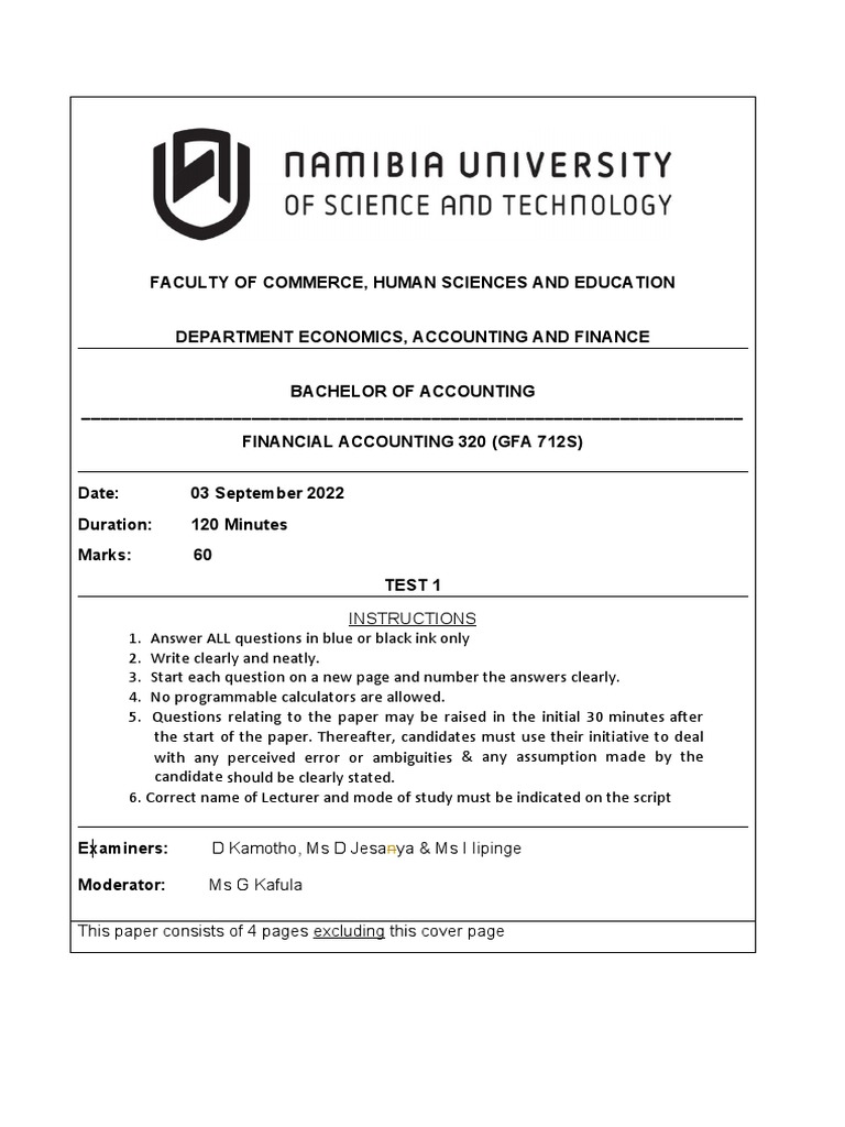 Financial Accounting Test 1 Guidelines | PDF | Goodwill (Accounting ...