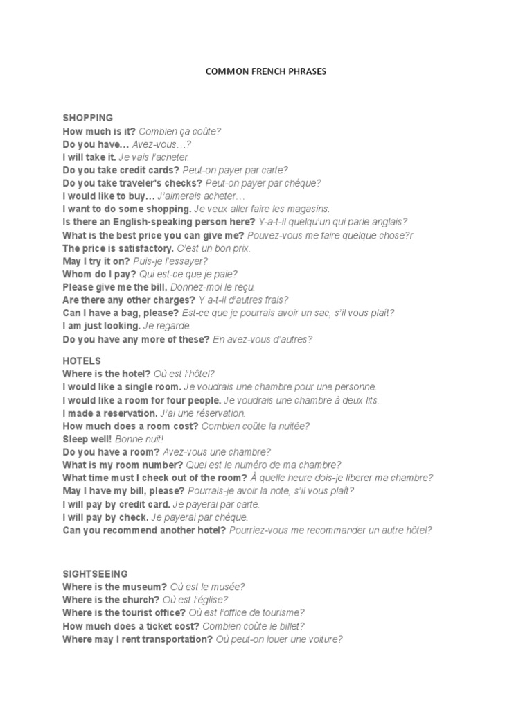 Phrases Françaises Courantes pour Voyageurs | PDF | Arts du langage et ...