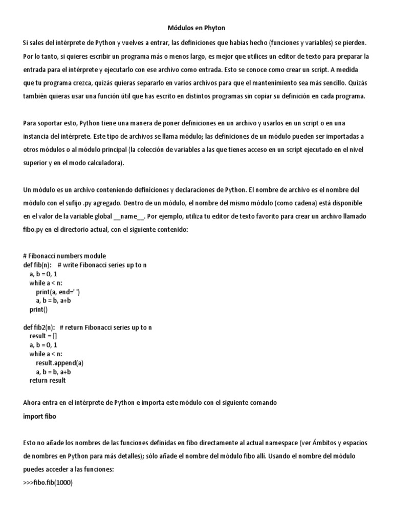 Modulos en Phyton | Descargar gratis PDF | Python (lenguaje de programación) | Archivo de ...