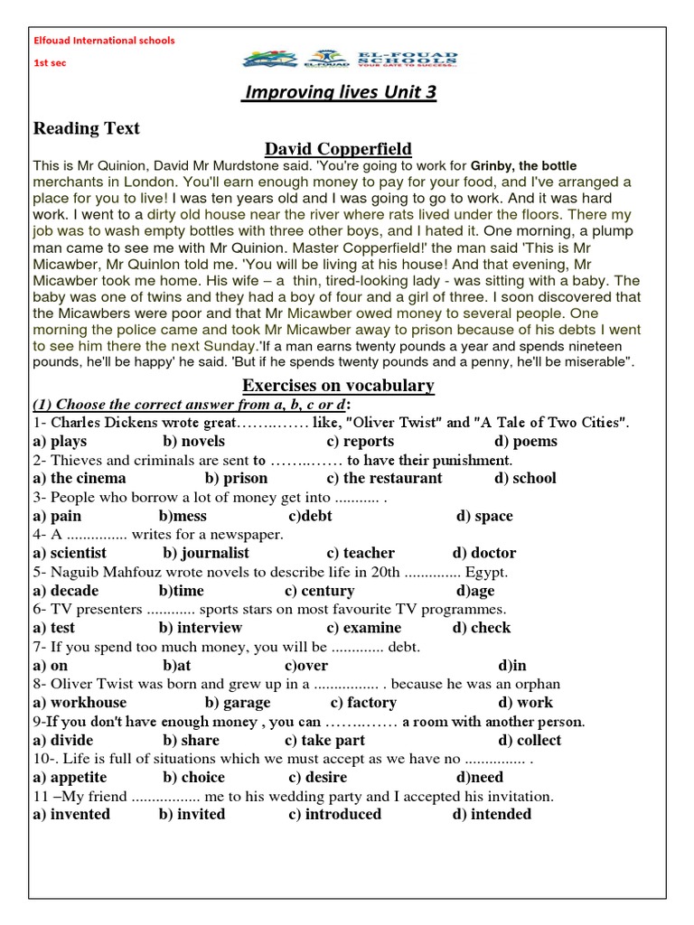 1st Sec - English. Unit 3 | PDF | David Copperfield