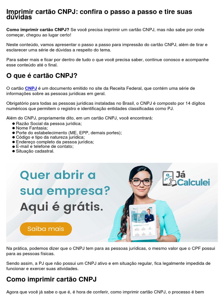 Como Imprimir o Cartão CNPJ | PDF | Impostos | Crédito
